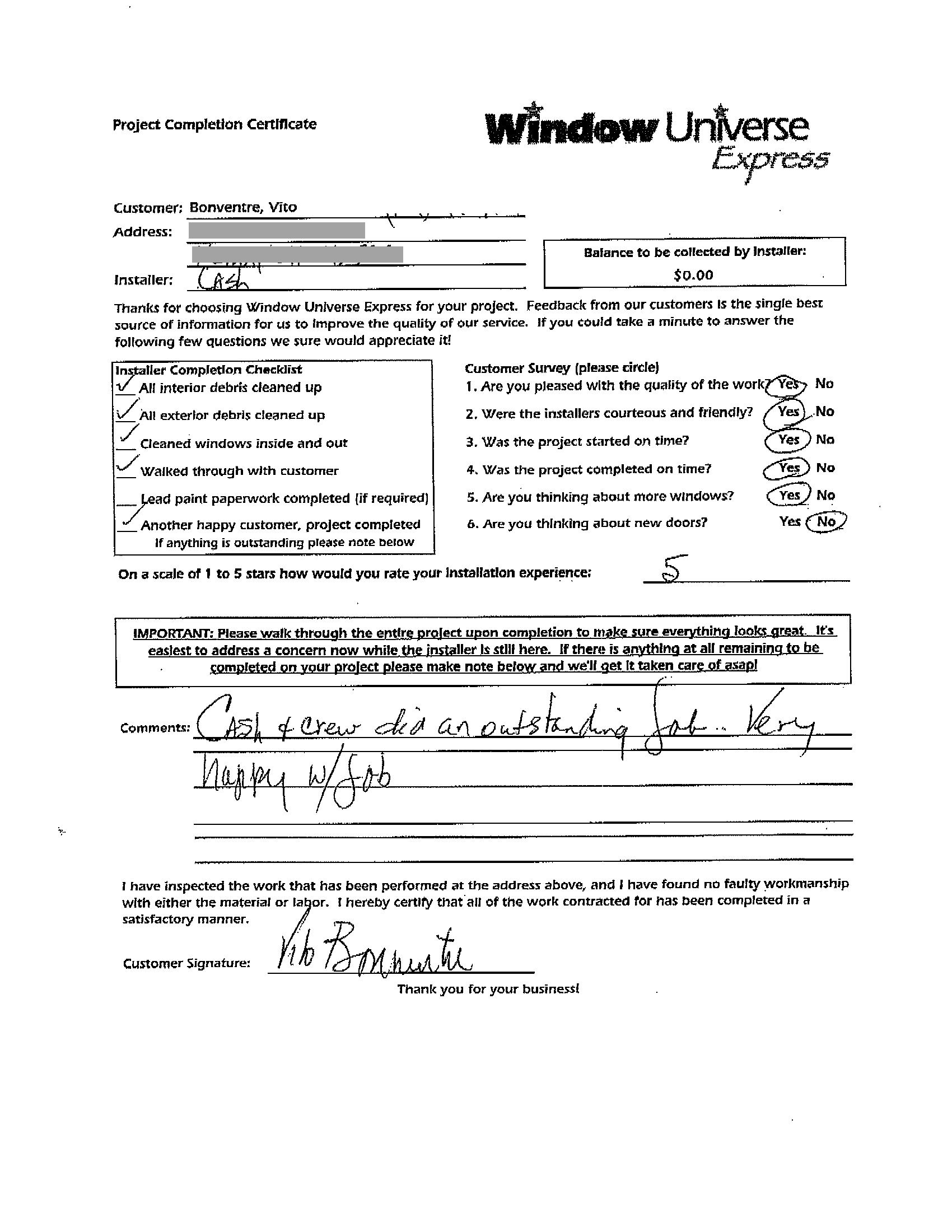 Window Universe References - Itemized Window Prices by Email