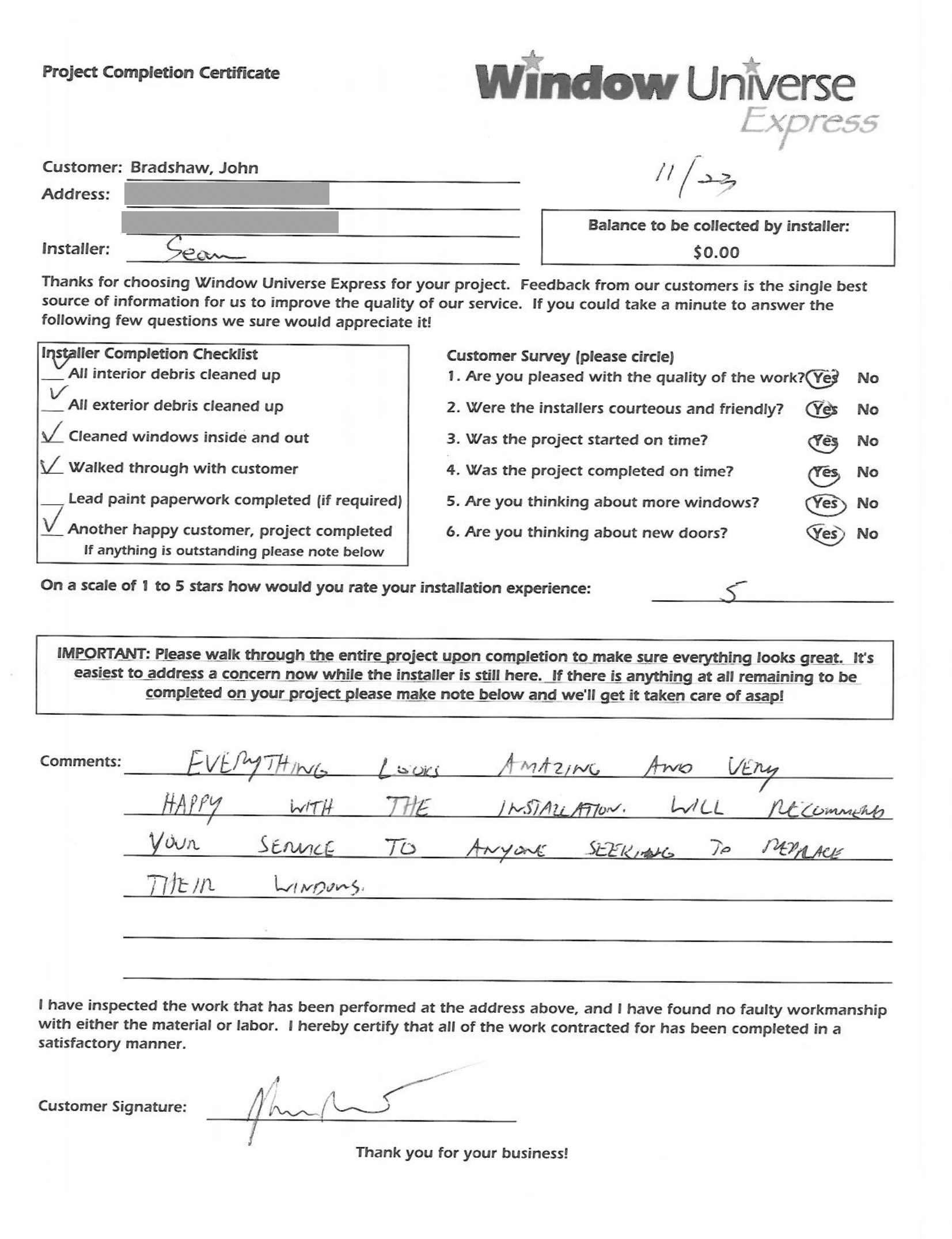 Window Universe References - Itemized Window Prices by Email