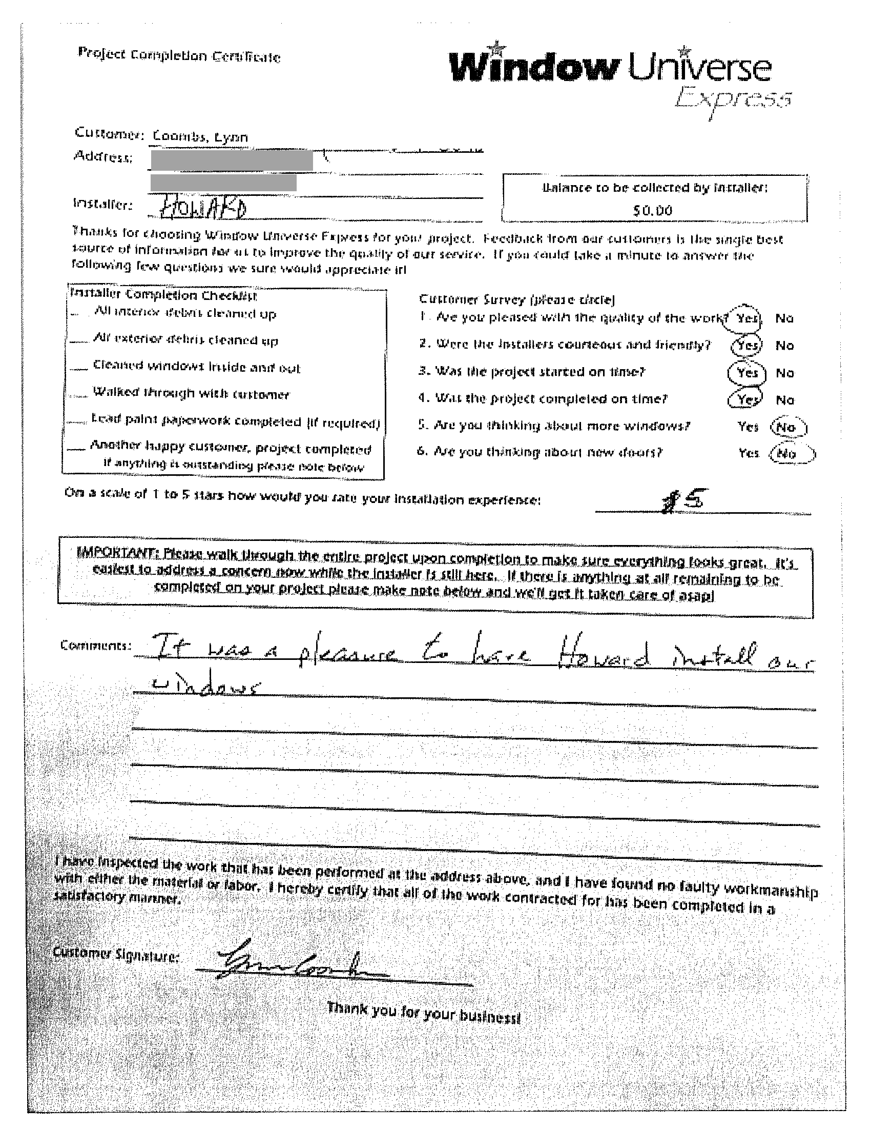 Window Universe References - Itemized Window Prices by Email