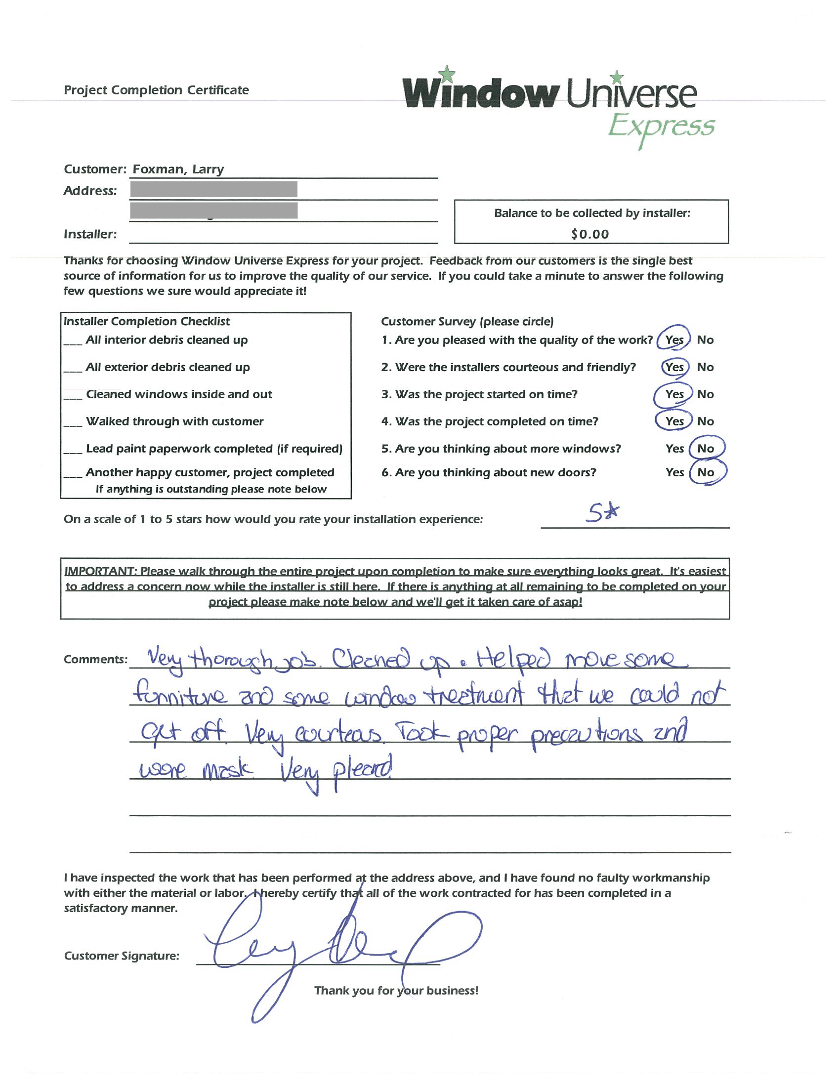 Window Universe References - Itemized Window Prices by Email