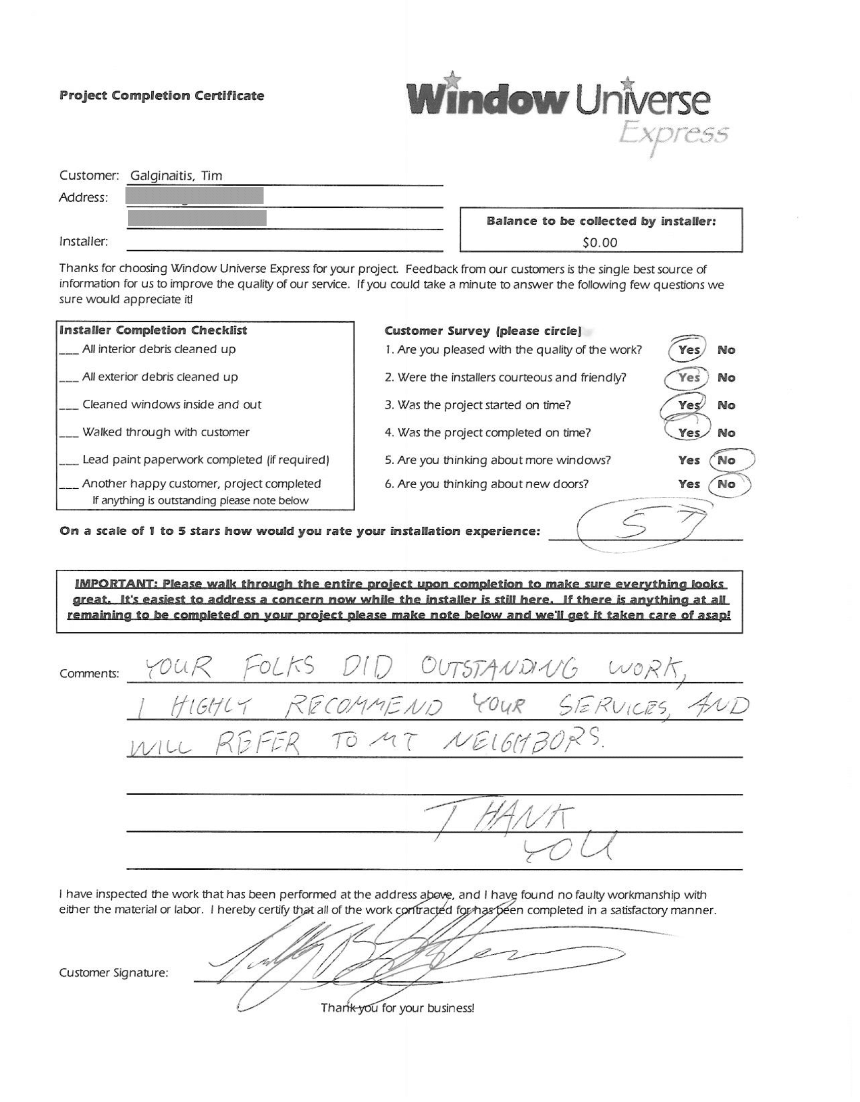 Window Universe References - Itemized Window Prices by Email