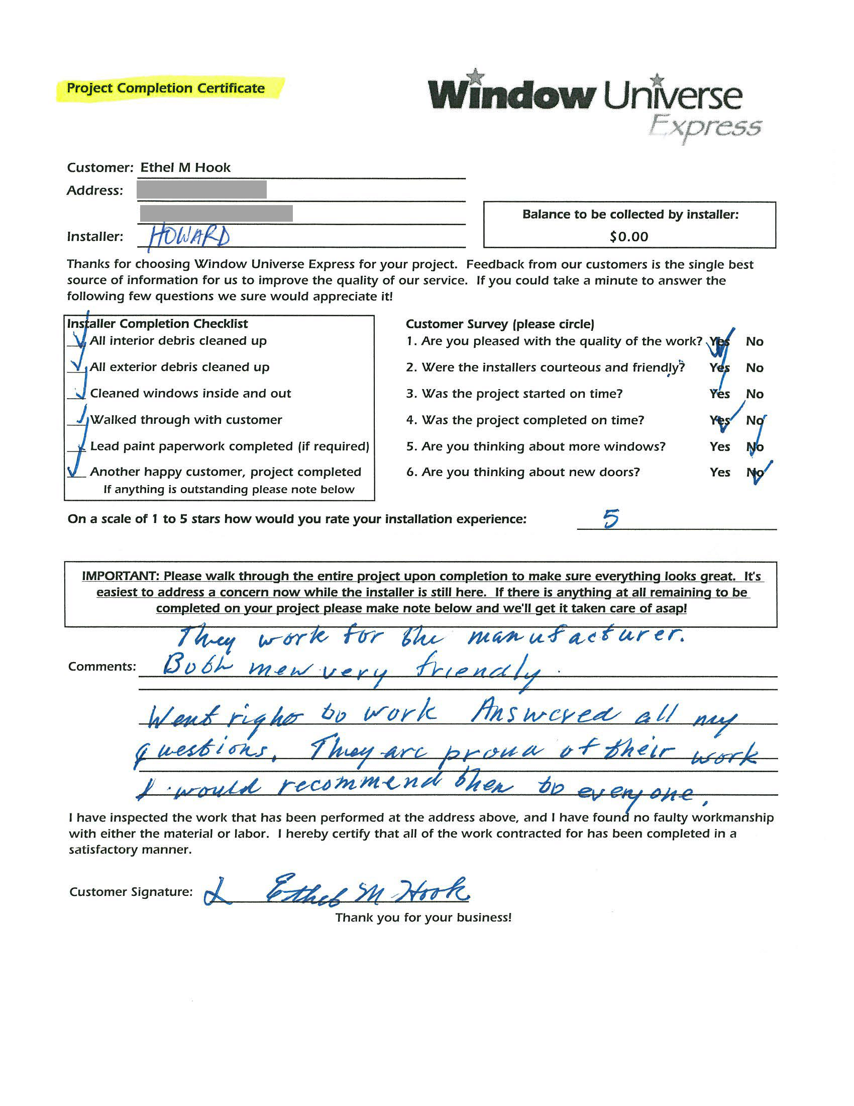 Window Universe References - Itemized Window Prices by Email